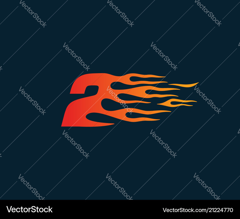 Number 2 fire flame logo speed race design Vector Image