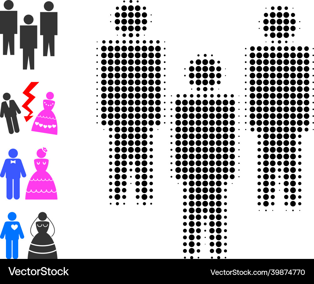 Pixel halftone people icon and additional icons Vector Image