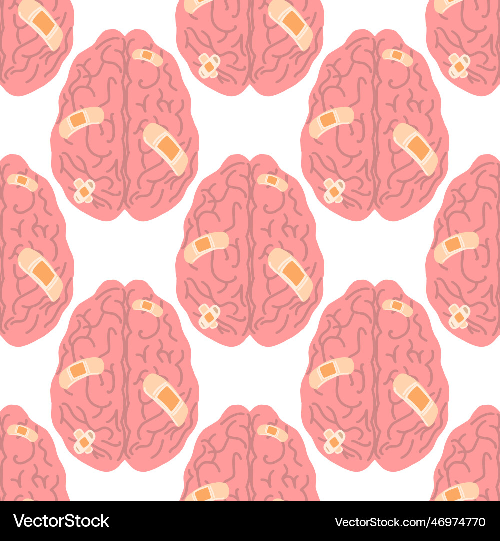 Seamless pattern of pink brain on a white Vector Image