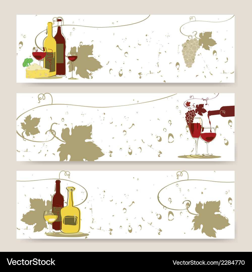 Set horizontal banners with glass red wine Vector Image