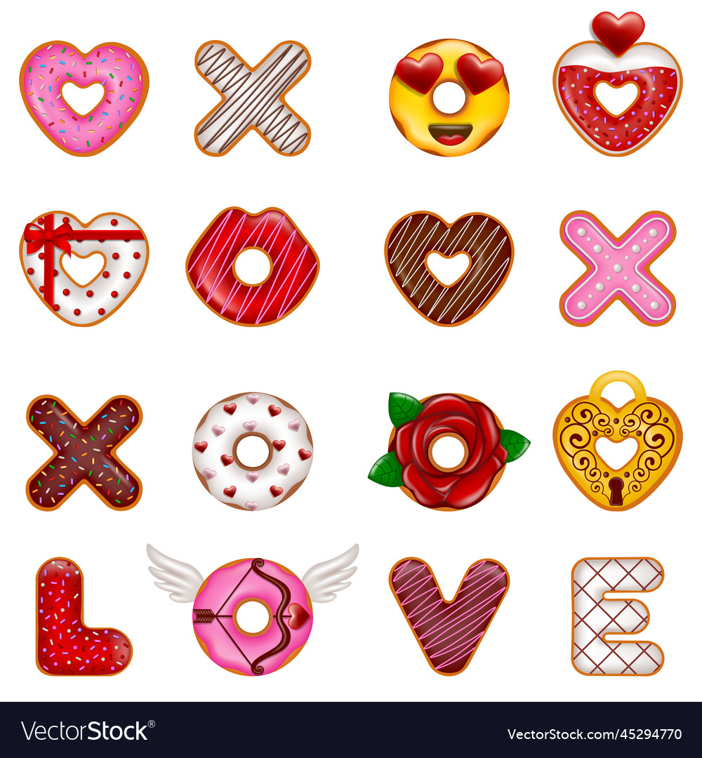 Set of valentines day donuts Royalty Free Vector Image