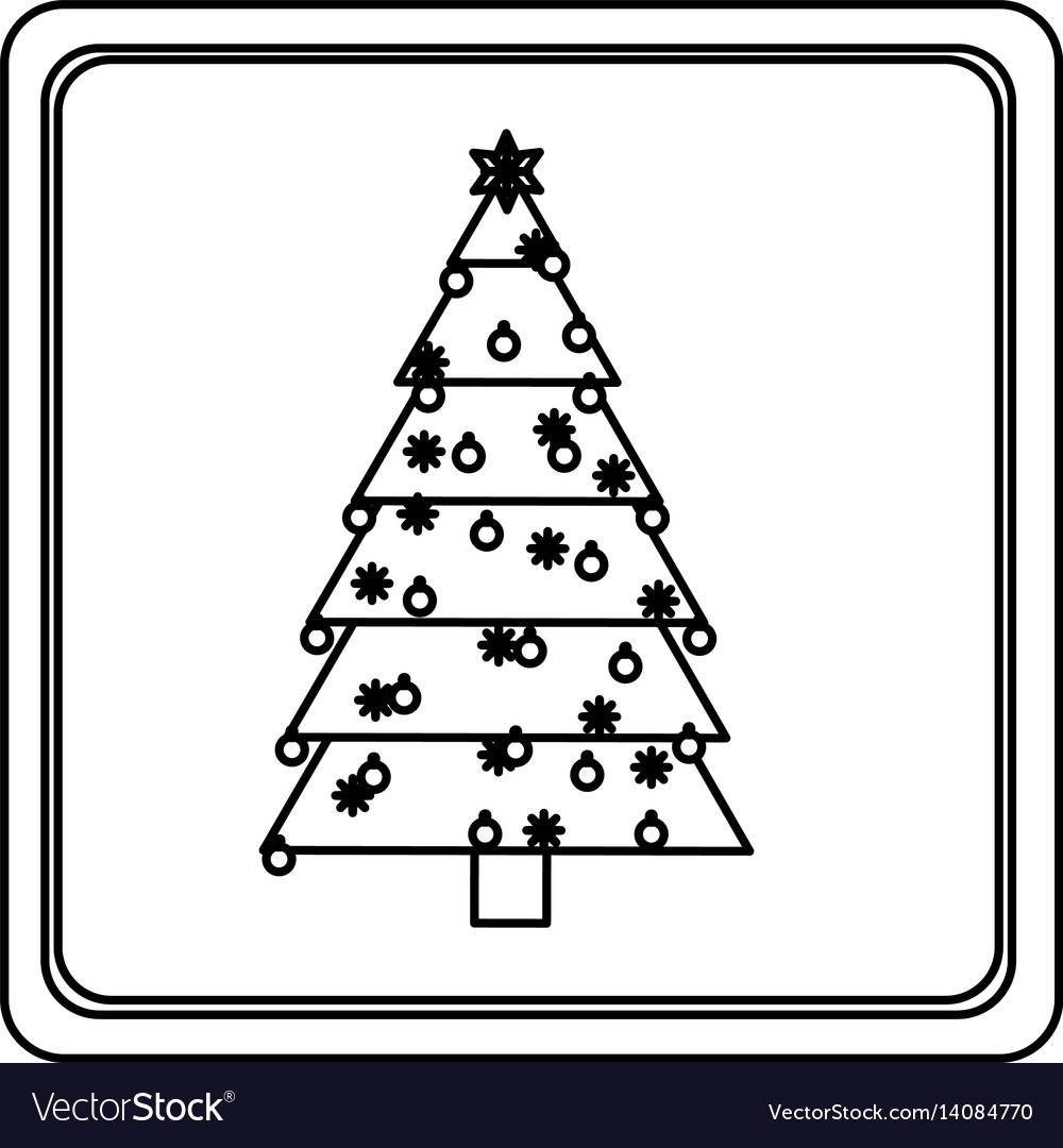 Sketch silhouette square frame with christmas tree