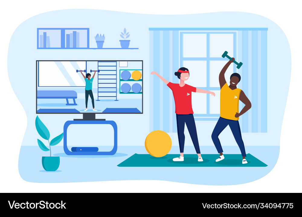A young couple doing morning exercises Royalty Free Vector