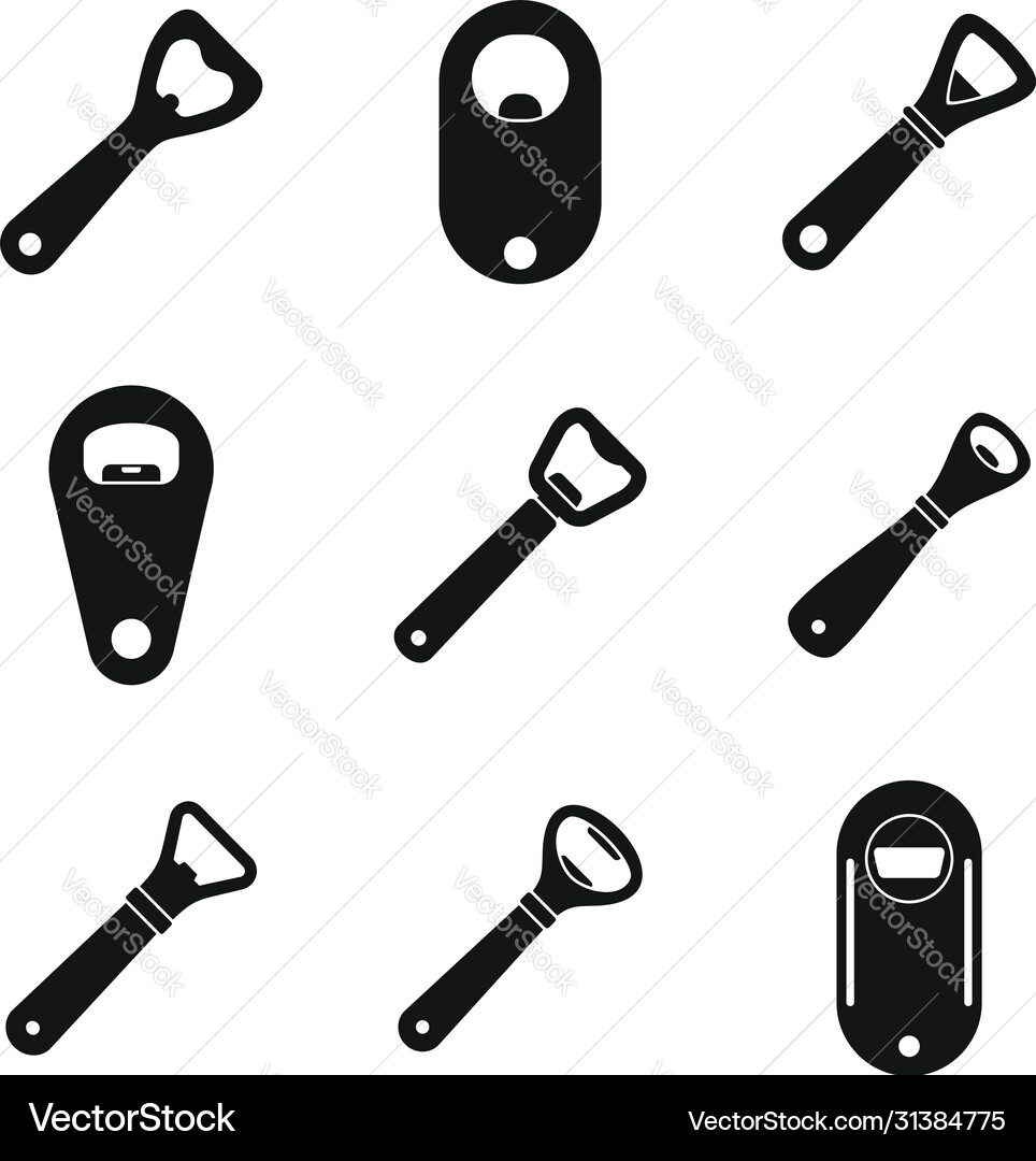 Bottle-opener icons set simple style Royalty Free Vector