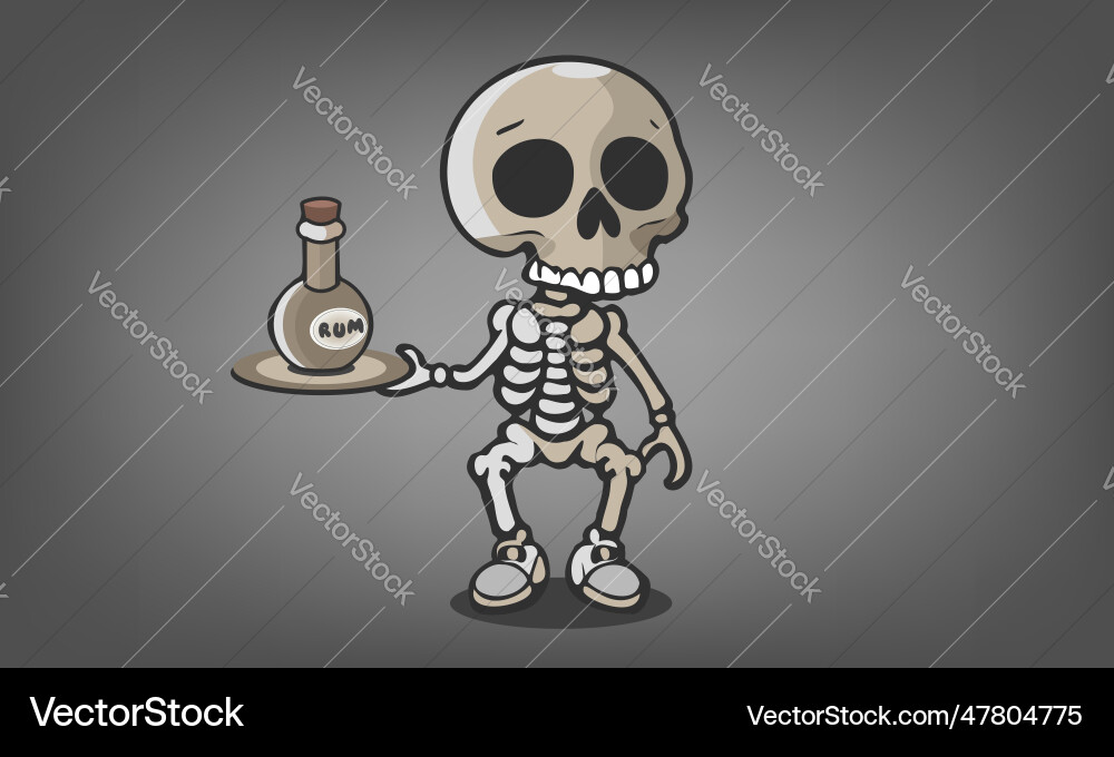 Cartoon funny human skeleton with a tray rum Vector Image