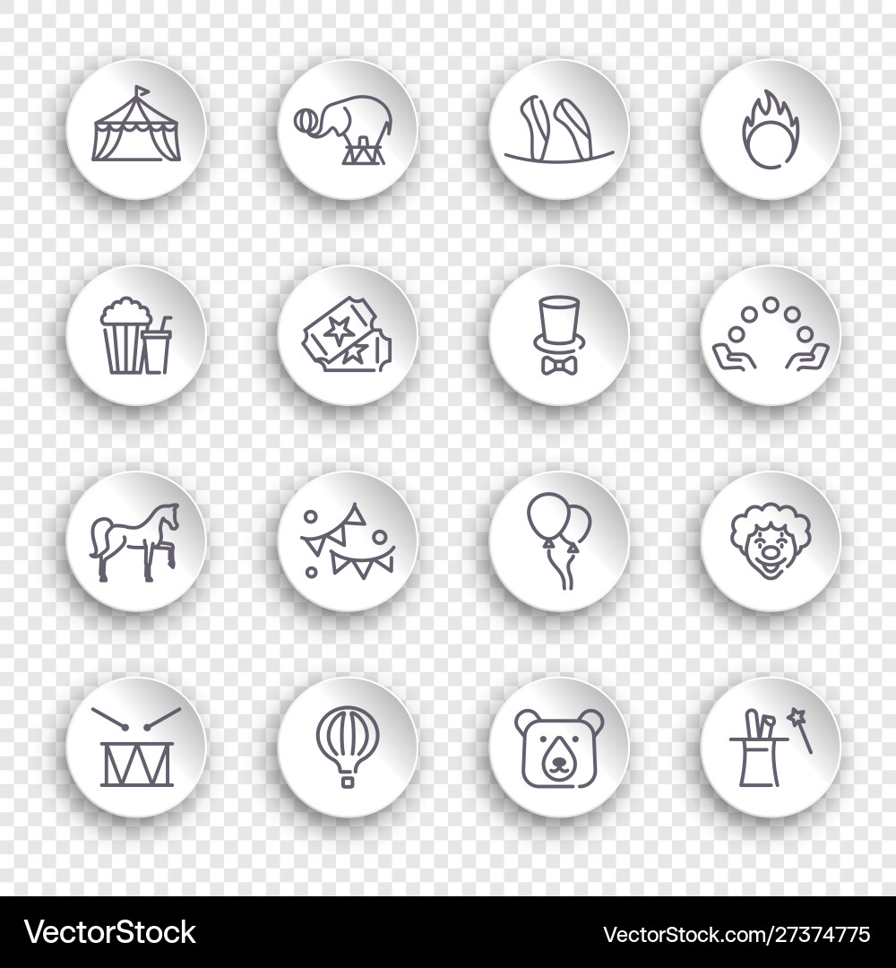 Circus icons in linear style on round white Vector Image