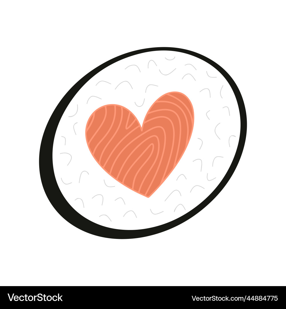 Heart shaped salmon sushi roll simple cute Vector Image