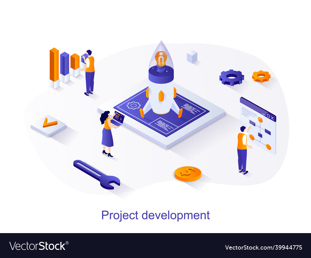 Project development isometric web concept Vector Image