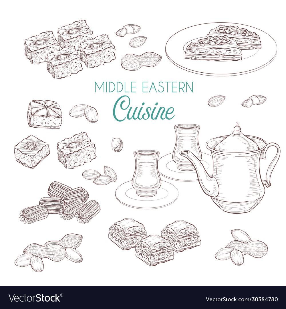 Arabic food middle eastern sweets and tea Vector Image