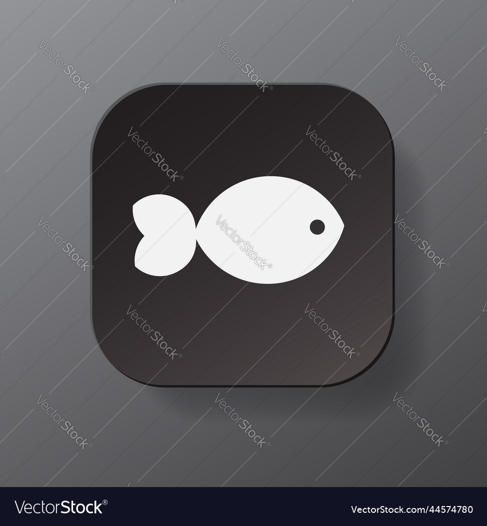 Black square button with white fish outline icon Vector Image
