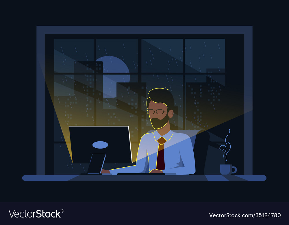 Caucasian business man working on computer Vector Image