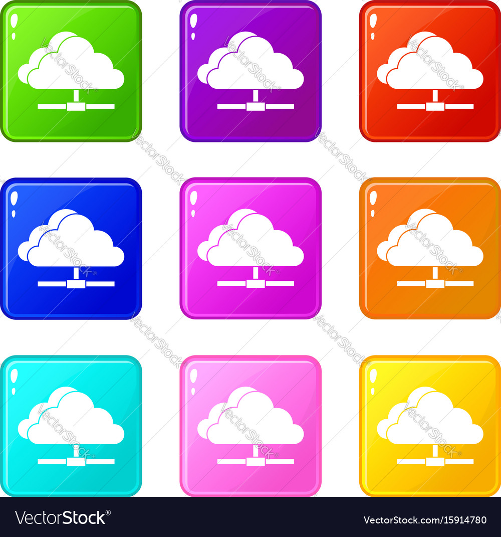 Cloud computing connection icons 9 set Royalty Free Vector