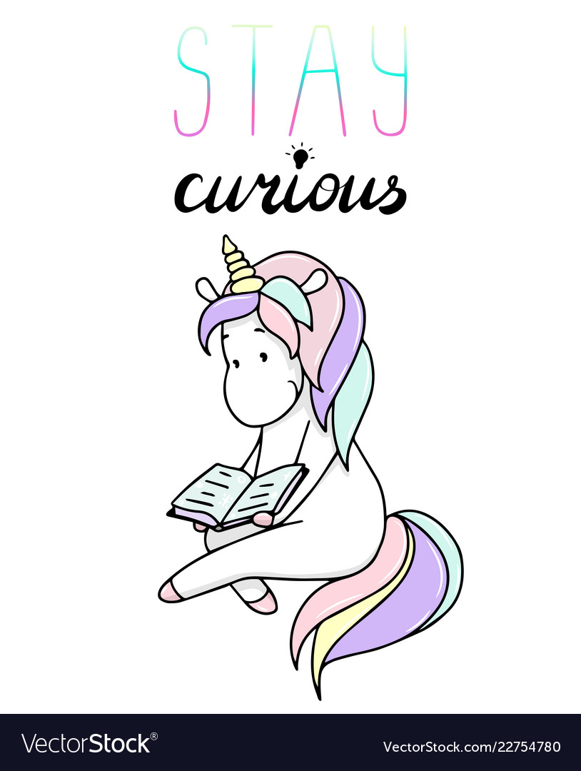 Cute little unicorn is reading a book Royalty Free Vector