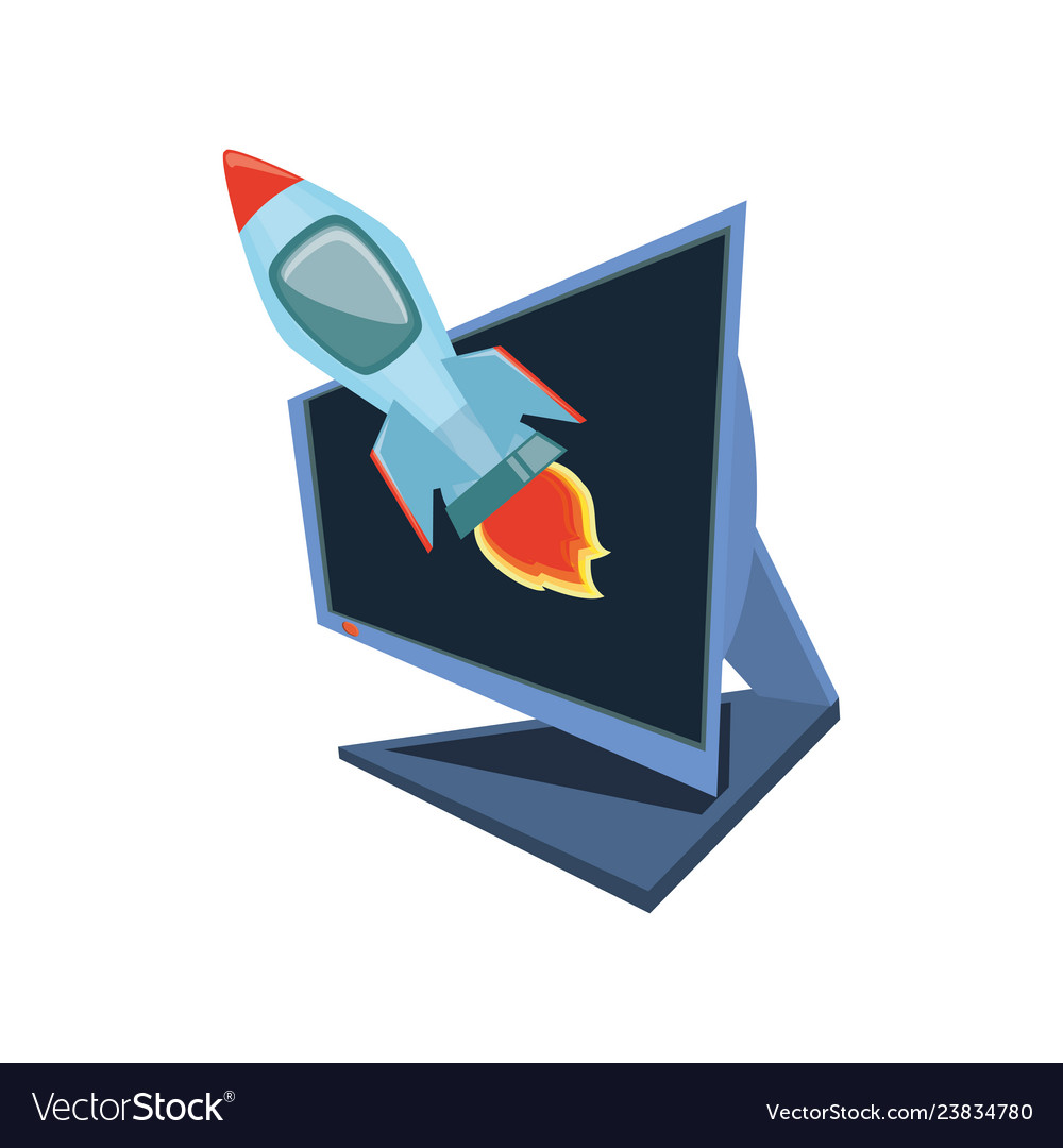 Desktop computer with rocket Royalty Free Vector Image