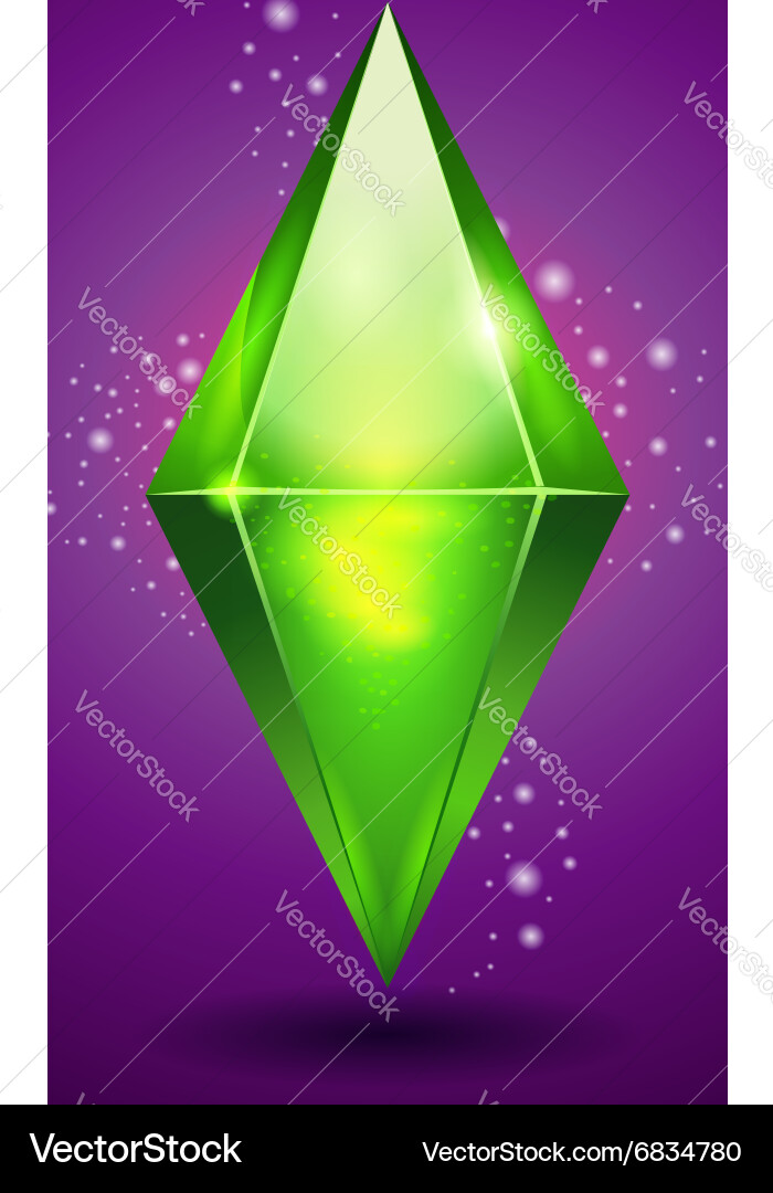 Green magic crystal on purple background Vector Image