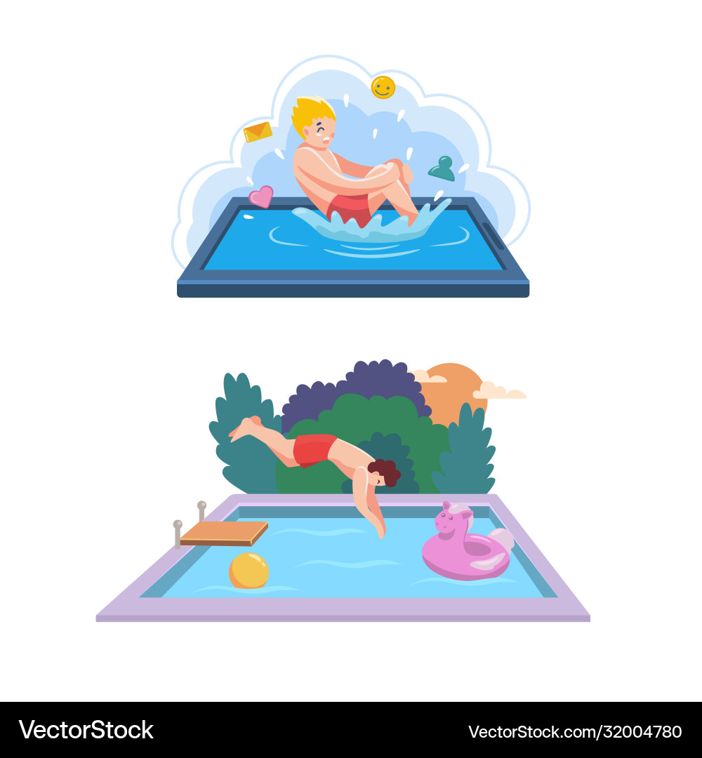 Man jumping into pool guy jumps bomb water Vector Image