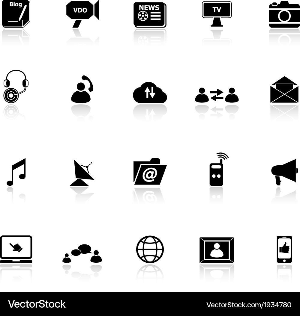 Media icons with reflect on white background Vector Image