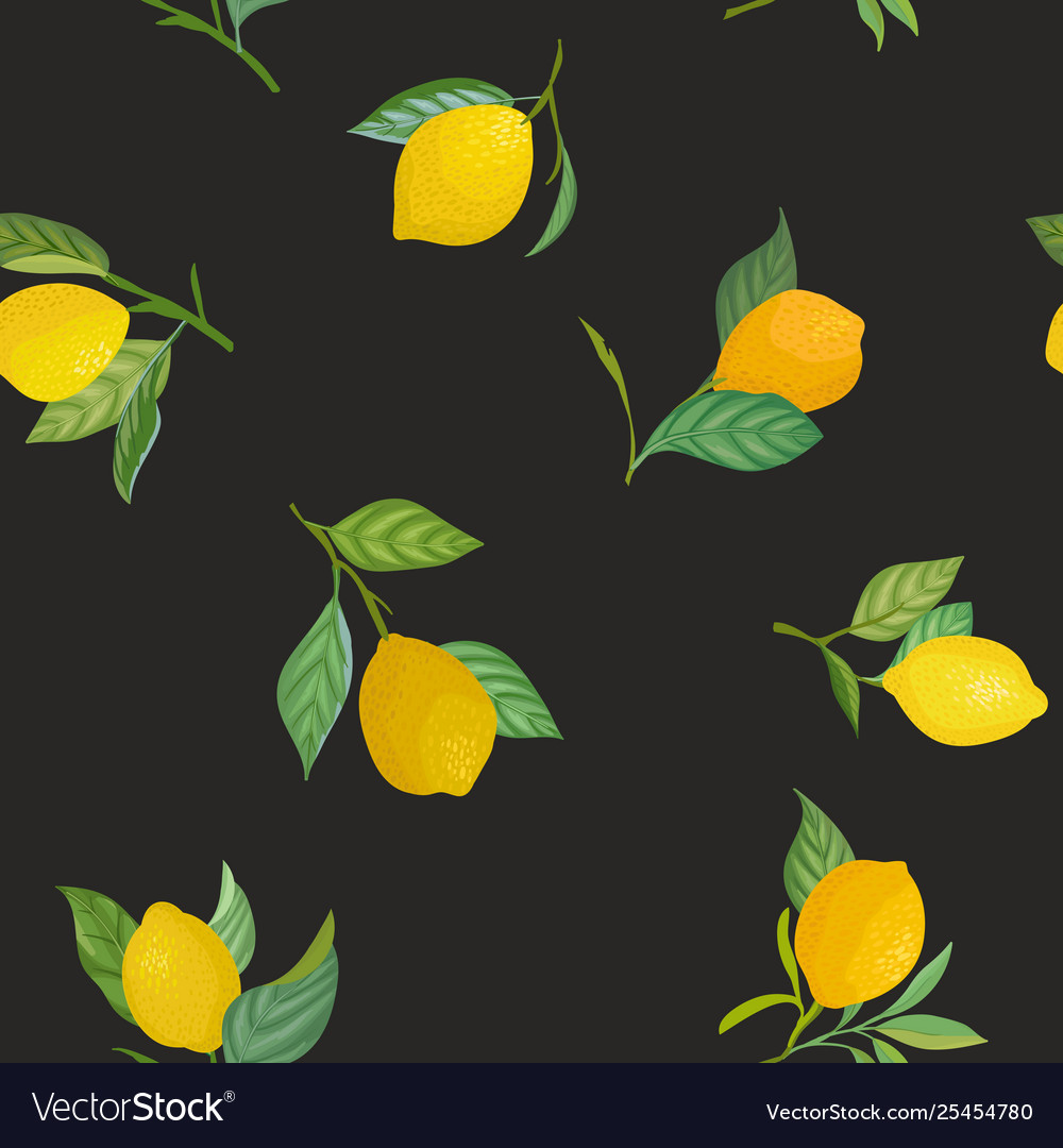 Seamless lemon pattern with tropic fruits leaves Vector Image