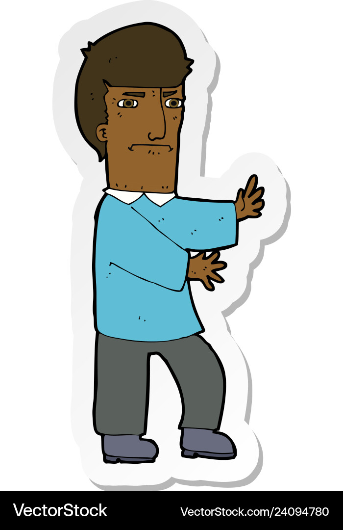 Sticker of a cartoon grumpy man Royalty Free Vector Image