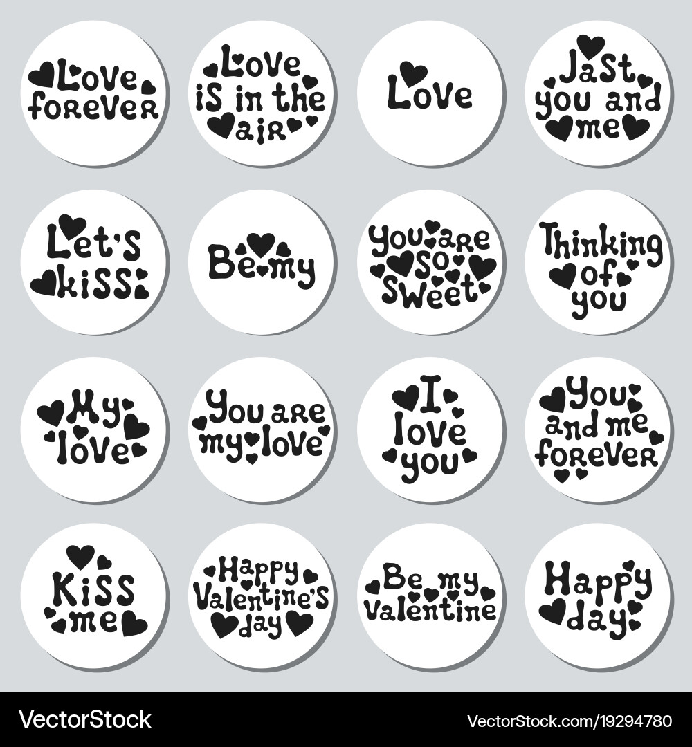 Valentines day round stickers set romantic labels Vector Image