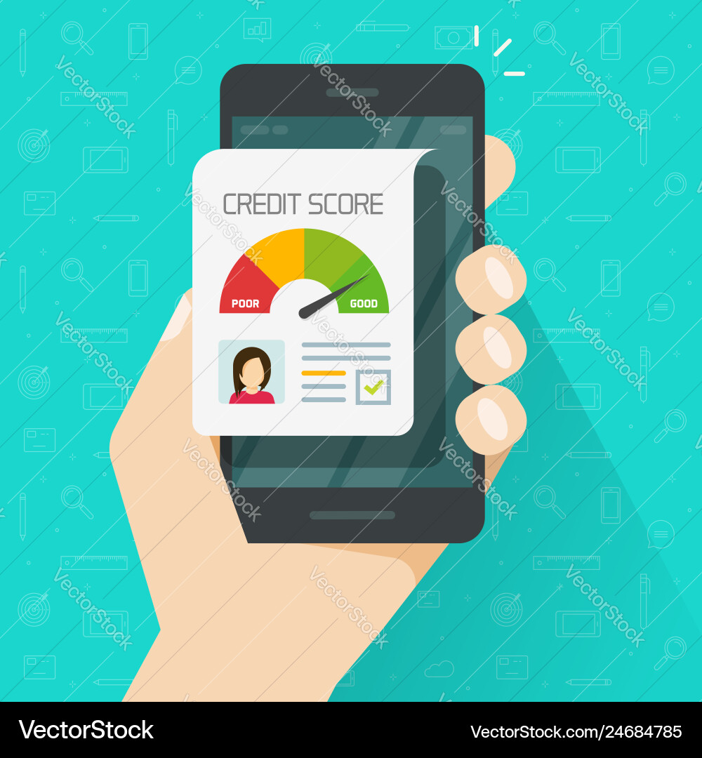 Credit score online report document on smartphone Vector Image