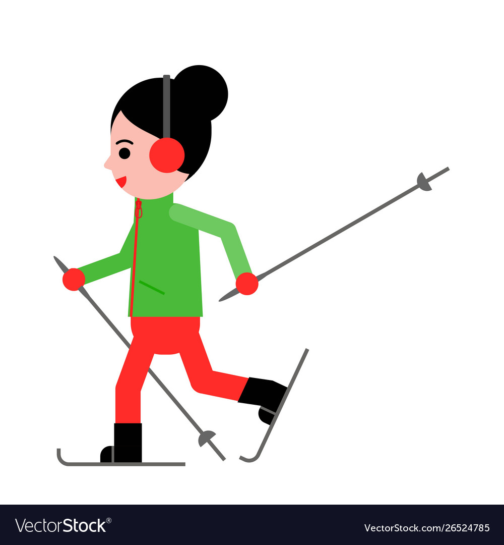 Girl or woman playing skiing flat design winter Vector Image