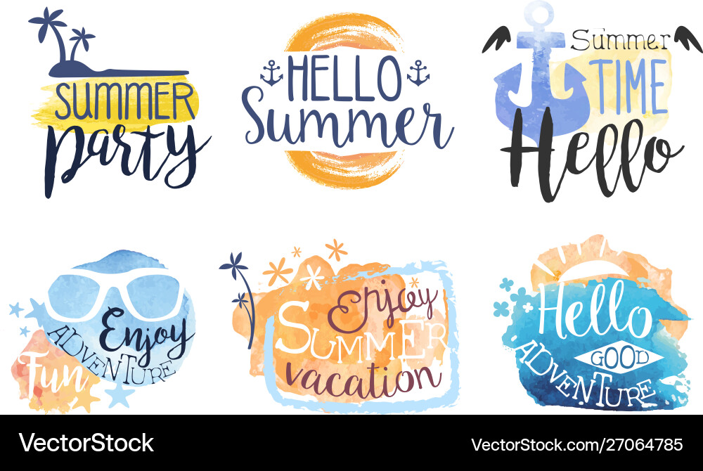 Hello summer labels set enjoy adventure summer Vector Image