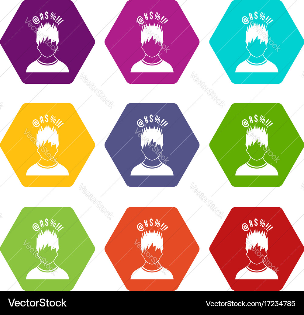 Man with different signs over his head icon set Vector Image