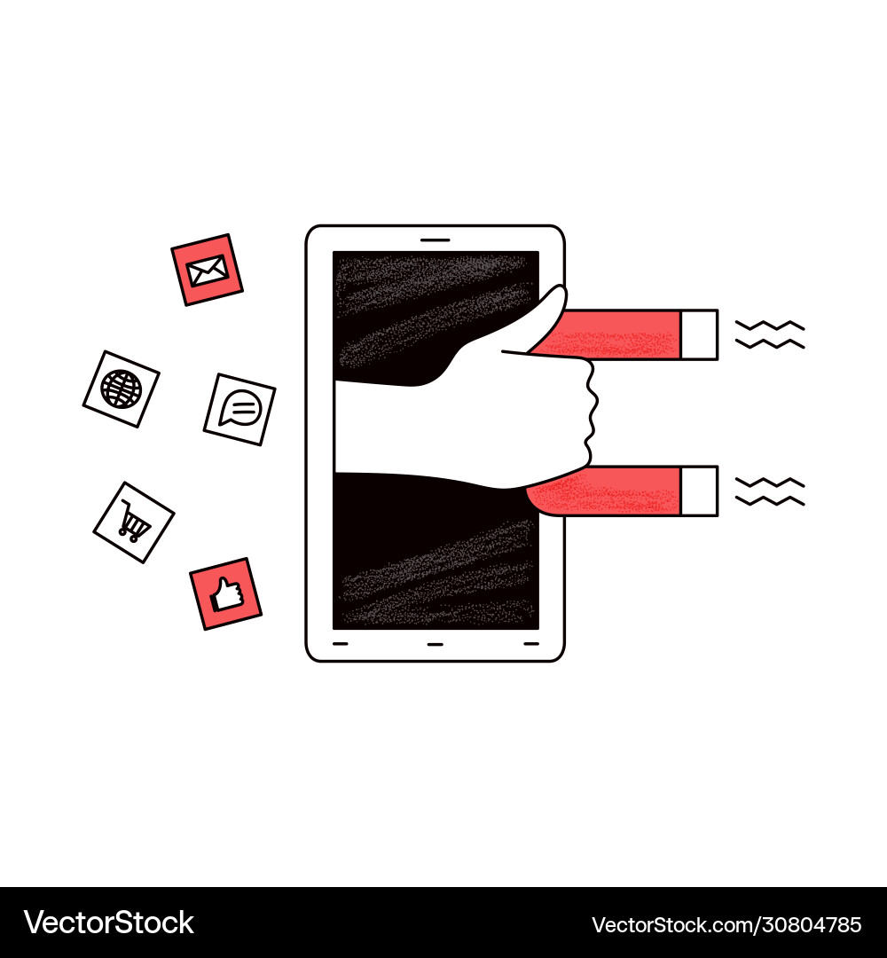 Smartphone screen with hand coming out and holding