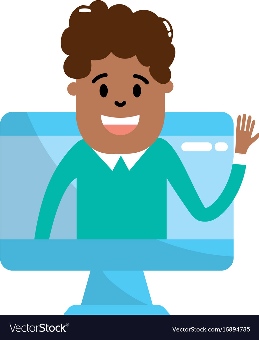 Technology computer with man inside Royalty Free Vector