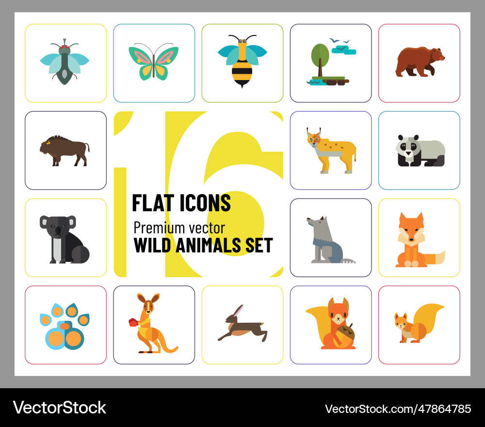 Wild animals icon set Royalty Free Vector Image