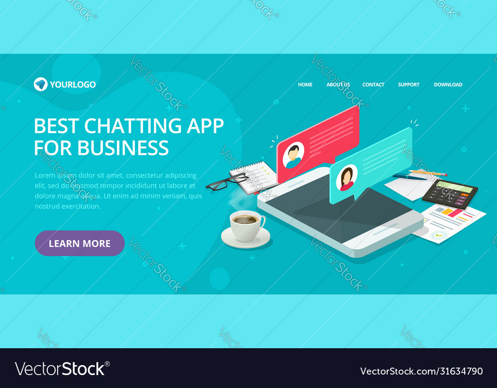 Chat text messaging app website template design Vector Image