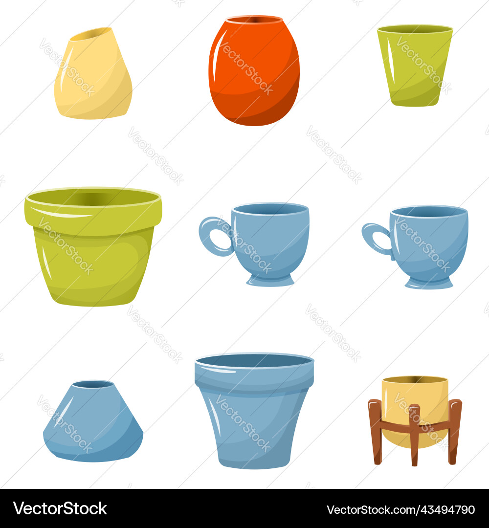 Colorful flower pot set isolated on white Vector Image