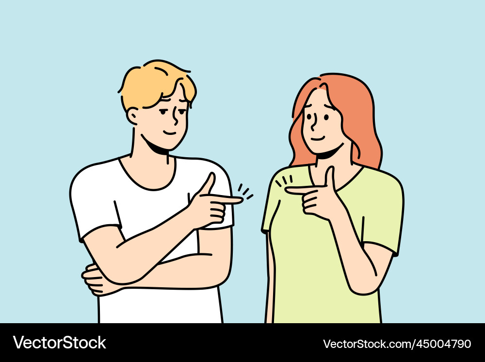 Guy girl point fingers at each other avoid Vector Image