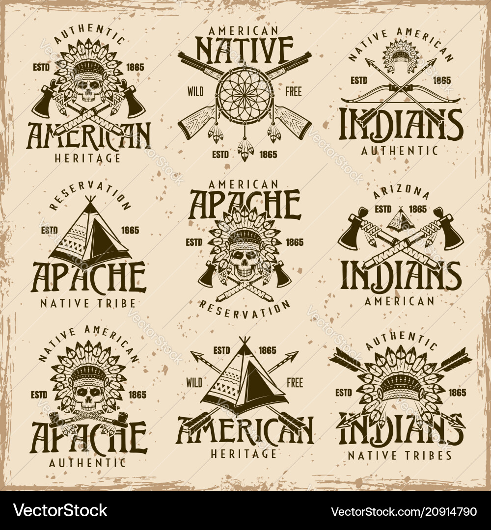 Native american indians set of emblems Royalty Free Vector