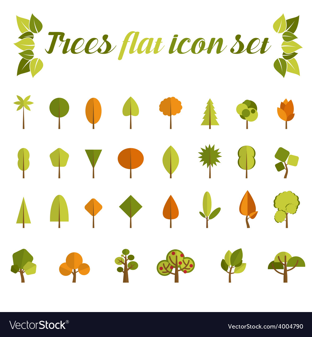 Tree icon set in a modern style flat Royalty Free Vector