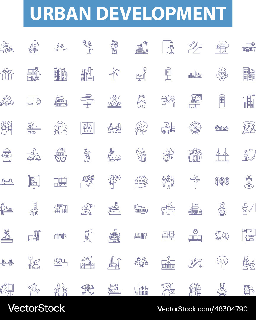 Urban development line icons signs set Royalty Free Vector