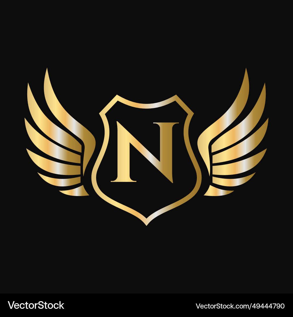Win logo on letter n with shield symbol Royalty Free Vector
