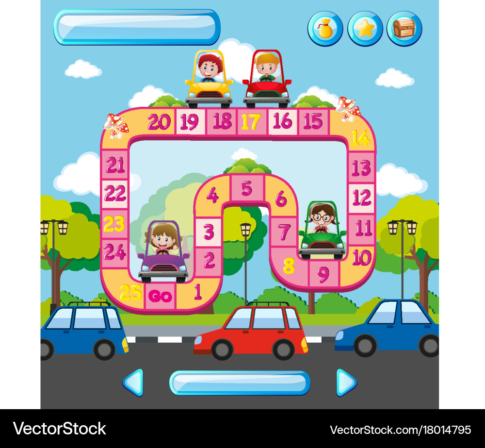 Boardgame template with kids in car background Vector Image