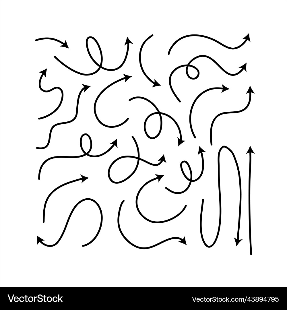 Clean arrows style doodle set hand drawn curve Vector Image