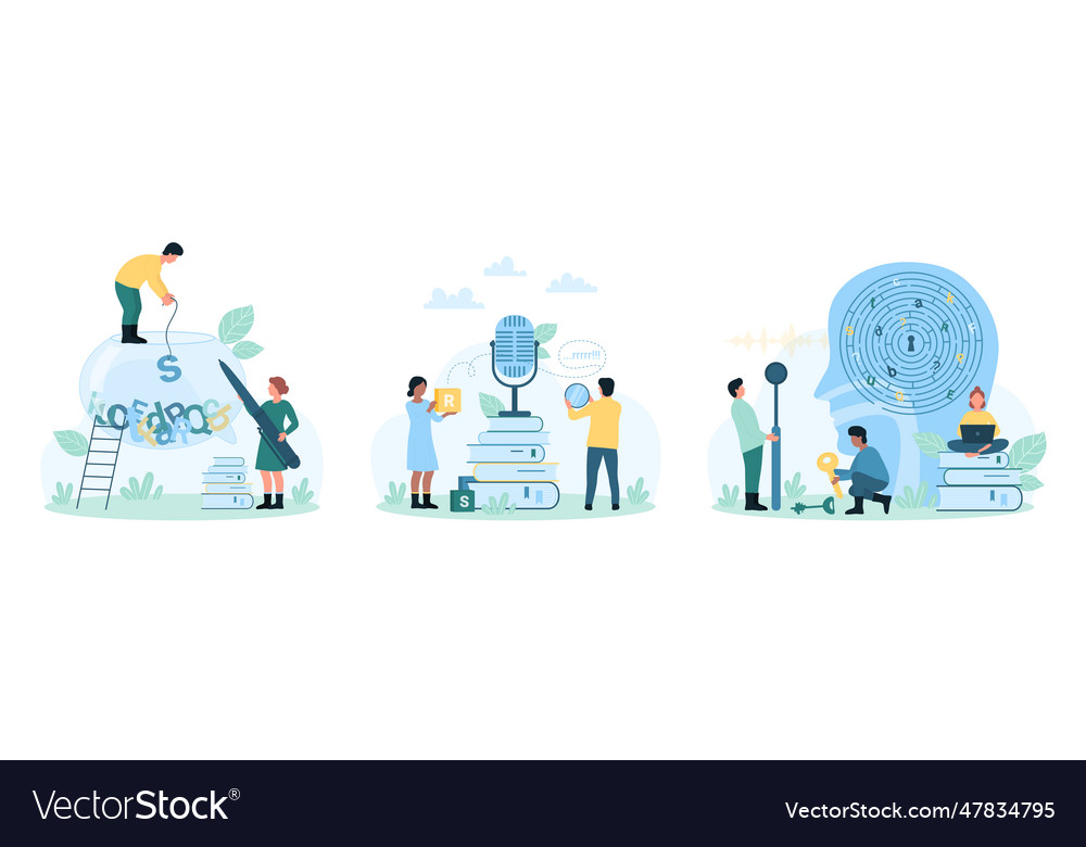 Difficulty in learning set tiny people work Vector Image
