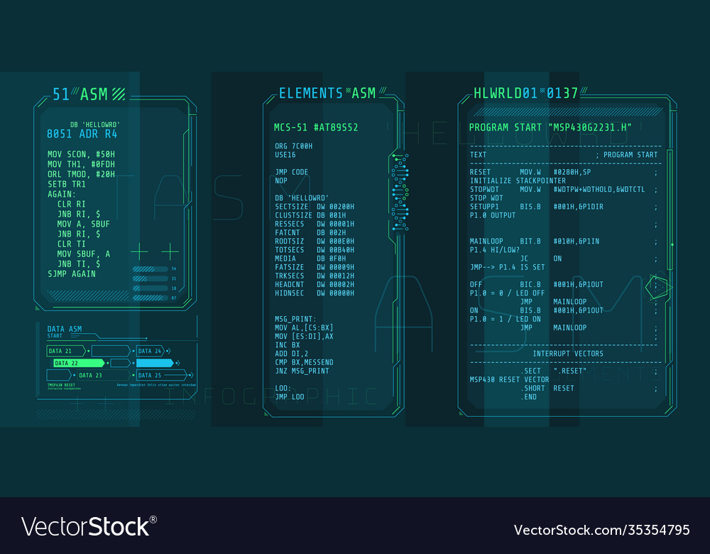 Hud interface elements with part code Royalty Free Vector