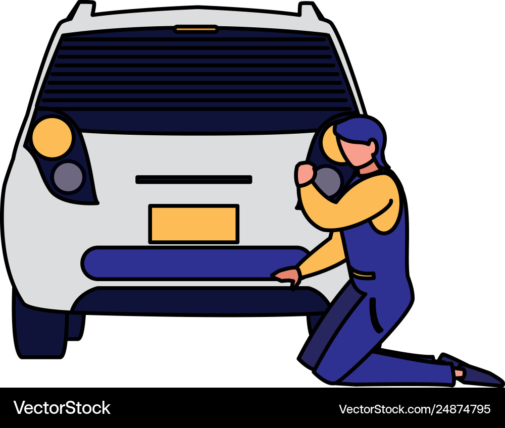 Mechanic worker with car vehicle Royalty Free Vector Image