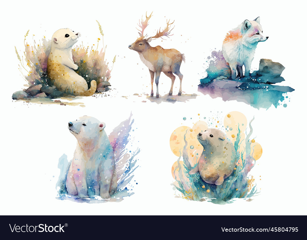 Safari animal set reindeer polar bear arctic fox Vector Image