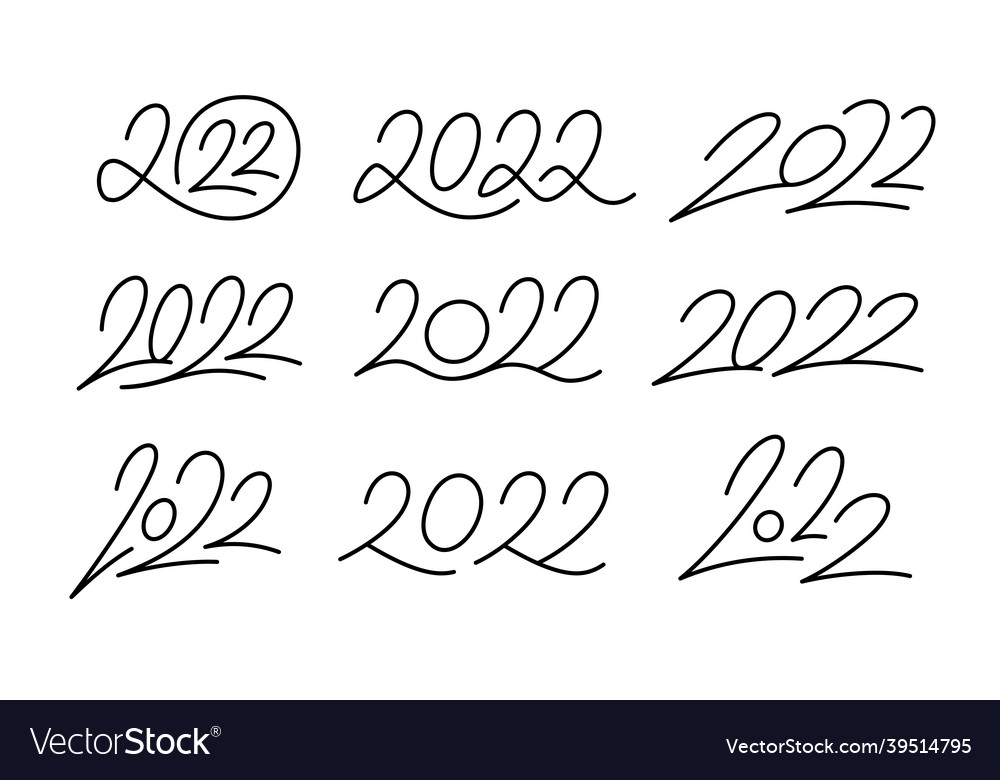 Set of 2022 calligraphic numbers editable stroke Vector Image