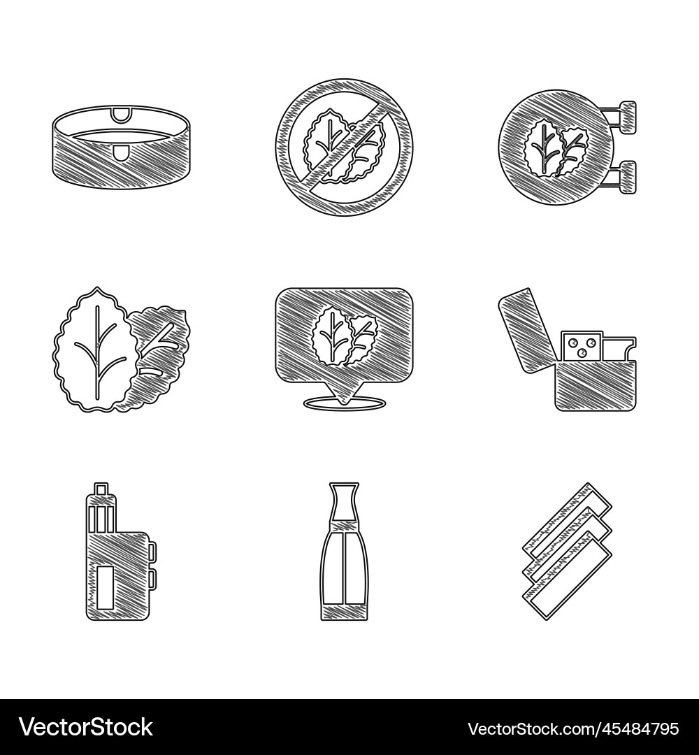 Set tobacco leaf vape liquid bottle cigarette Vector Image
