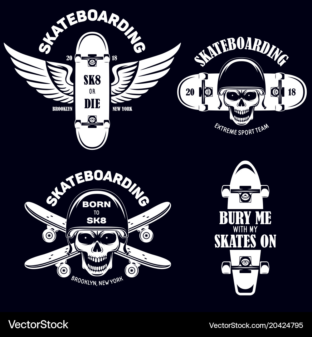 Skateboarding labels badges set quotes about Vector Image