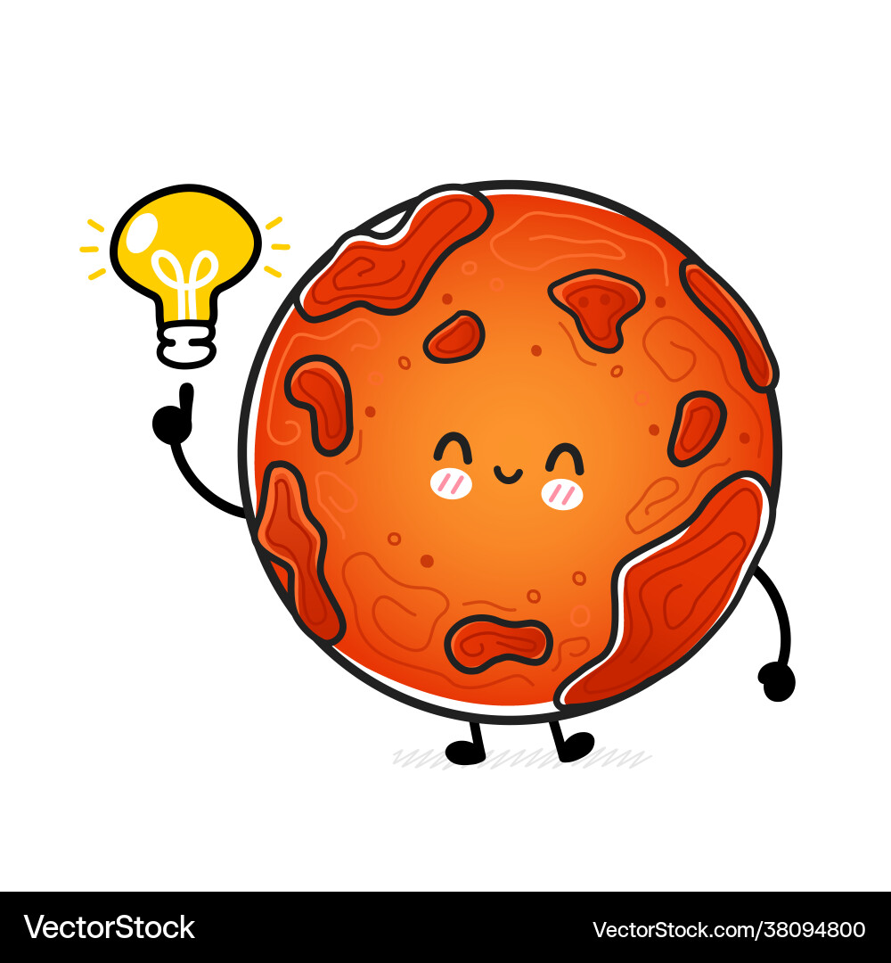 Cute funny happy mars planet with idea light bulb Vector Image