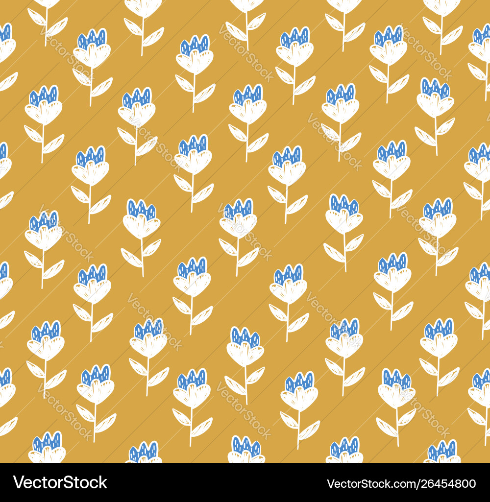 Floral pattern with cute white and blue flowers Vector Image