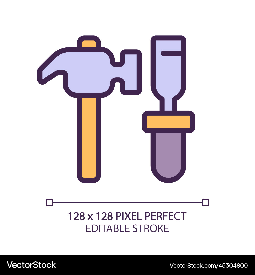 Hammer and chisel pixel perfect rgb color icon Vector Image